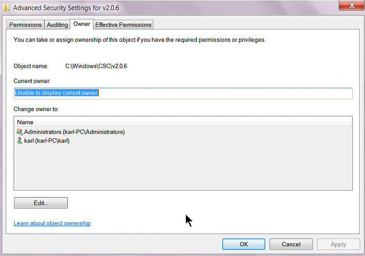 Unable to display current owner - Windows 7 Forums Unable to display current owner - Windows 7 Forums