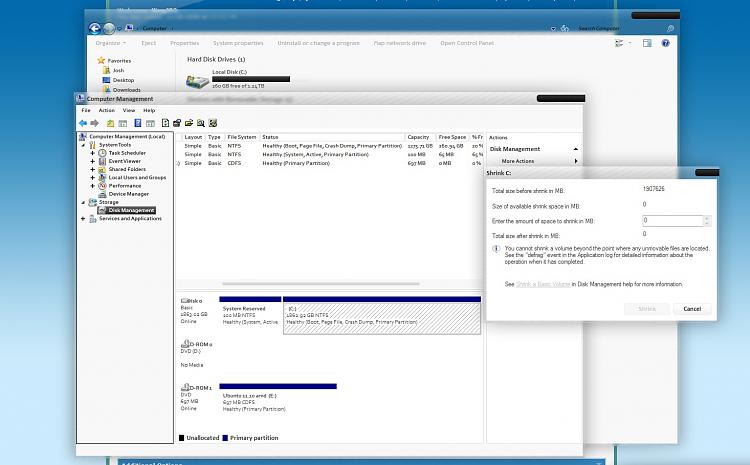Error While Shrinking Partition Windows States It Has Less Space Windows 7 Forums