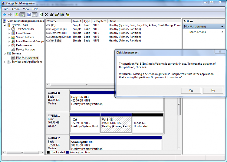 Cannot delete volume in disk management. The partition is in use ... Cannot delete volume in disk management. The partition is in use ...