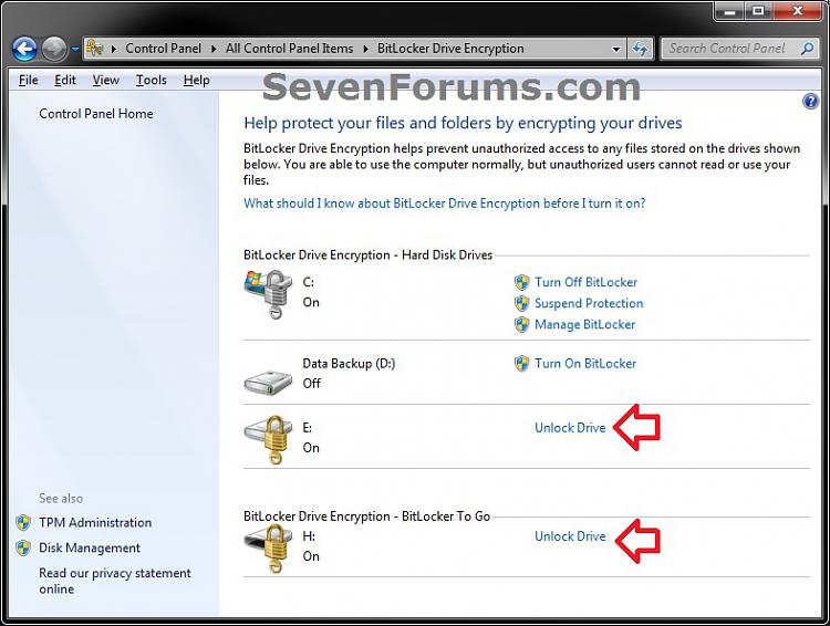 Bitlocker Drive Encryption Unlock A Locked Data Or Removable Drive