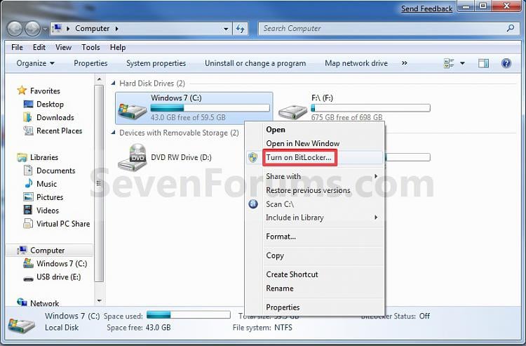 Bitlocker Drive Encryption Windows 7 Drive Turn On Or Off With No Tpm Tutorials